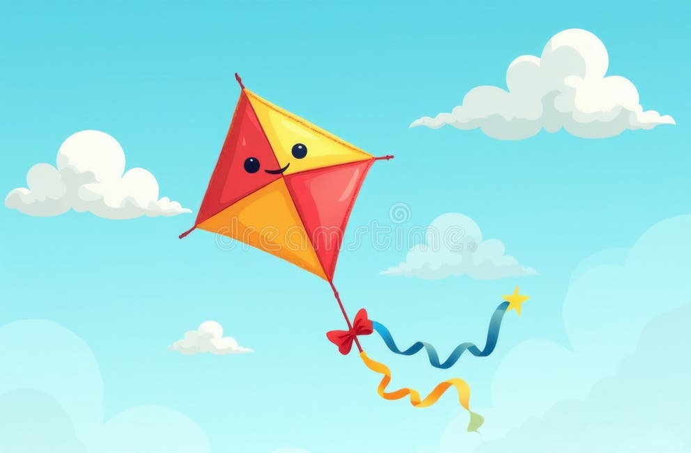A Flying Kite with a Smiling Face at 30-12-2024 Stock Illustration ...