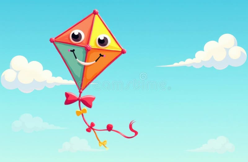 A Flying Kite with a Smiling Face at 30-12-2024 Stock Illustration ...