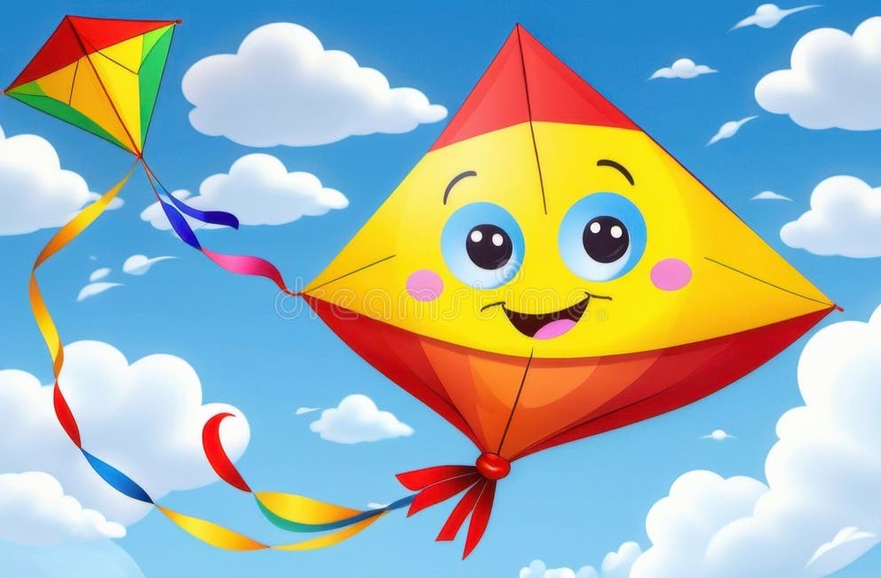 A Flying Kite with a Smiling Face at 30-12-2024 Stock Illustration ...