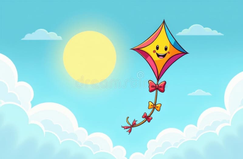 A Flying Kite with a Smiling Face at 30-12-2024 Stock Illustration ...