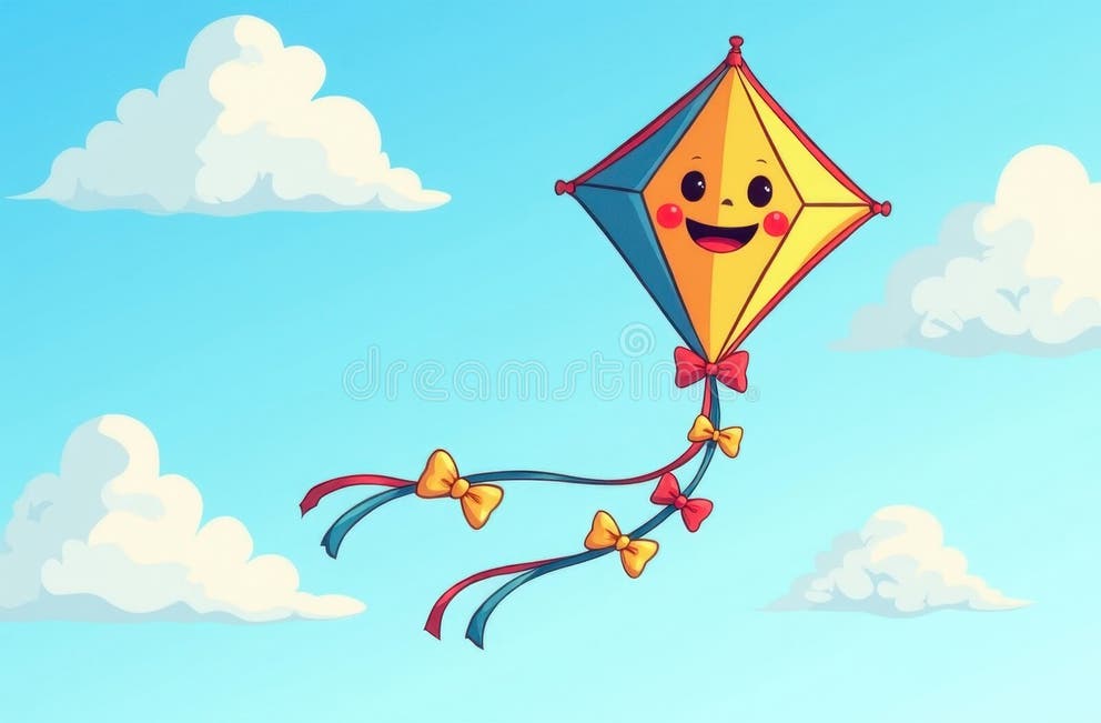 A Flying Kite with a Smiling Face at 30-12-2024 Stock Illustration ...