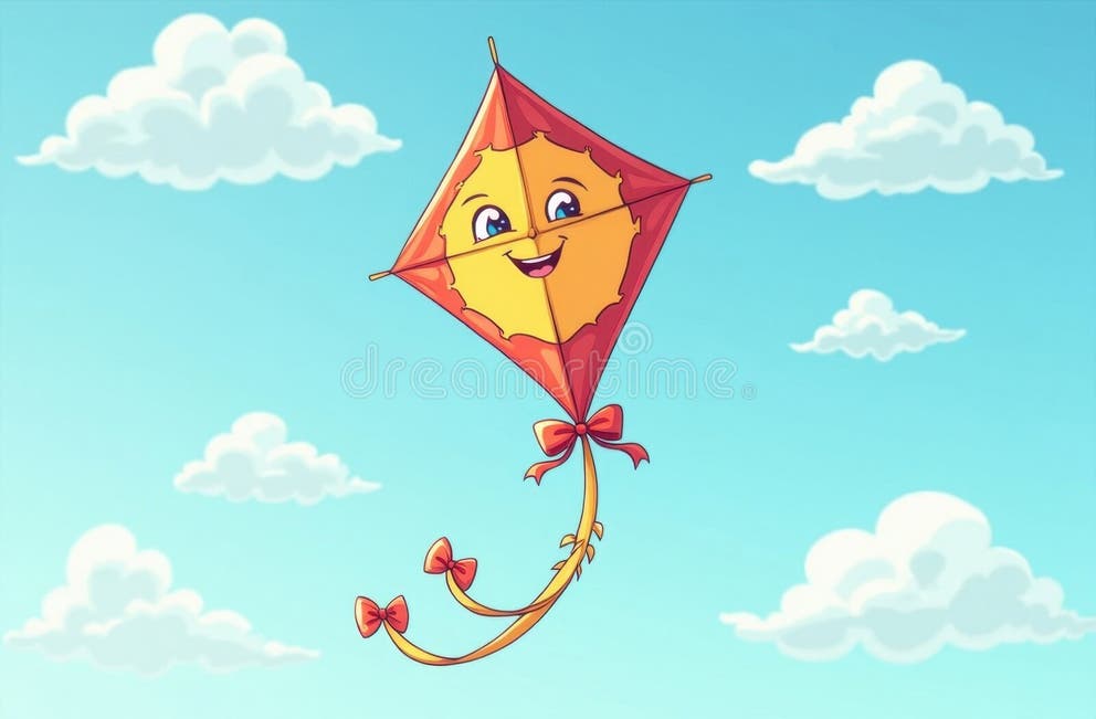 A Flying Kite with a Smiling Face at 30-12-2024 Stock Illustration ...