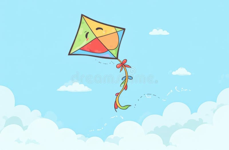 A Flying Kite with a Smiling Face at 30-12-2024 Stock Illustration ...