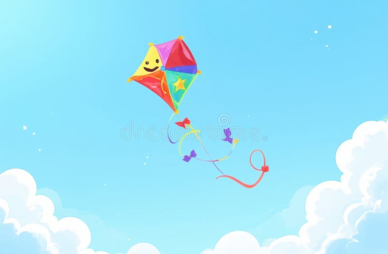 A Flying Kite with a Smiling Face at 30-12-2024 Stock Illustration ...