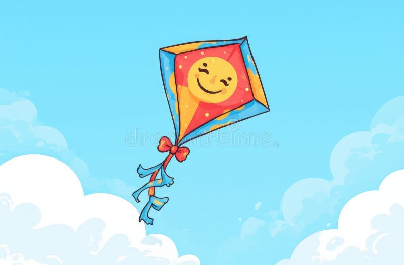 A Flying Kite with a Smiling Face at 30-12-2024 Stock Illustration ...