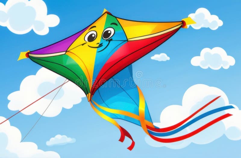 A Flying Kite with a Smiling Face at 30-12-2024 Stock Illustration ...