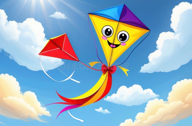 A Flying Kite with a Smiling Face at 30-12-2024 Stock Illustration ...