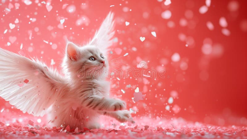 Flying kitty angel stock illustration. Illustration of meow - 344628590