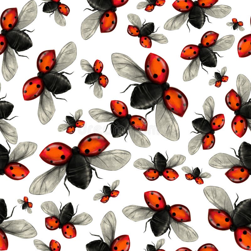 Flying Ladybug Seamless Pattern Stock Illustration - Illustration of ...