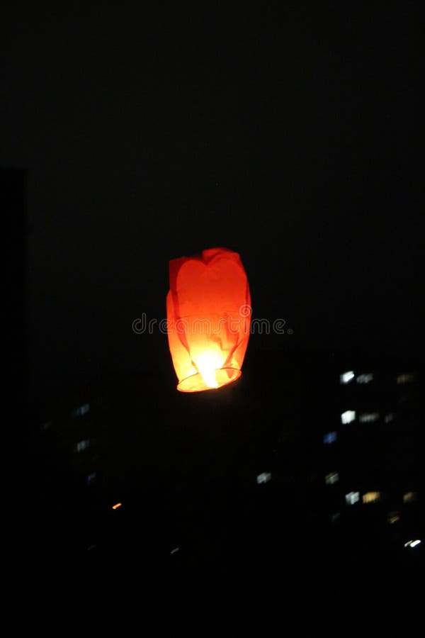 Flying Lantern in the Dark Sky Chinese Flying Lantern Stock Photo ...