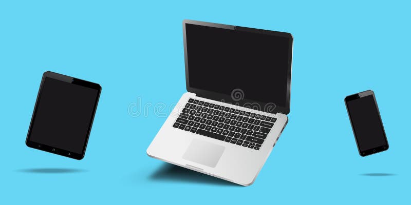 Flying Laptop, Mobile Phone, Tablet Pc Stock Illustration ...