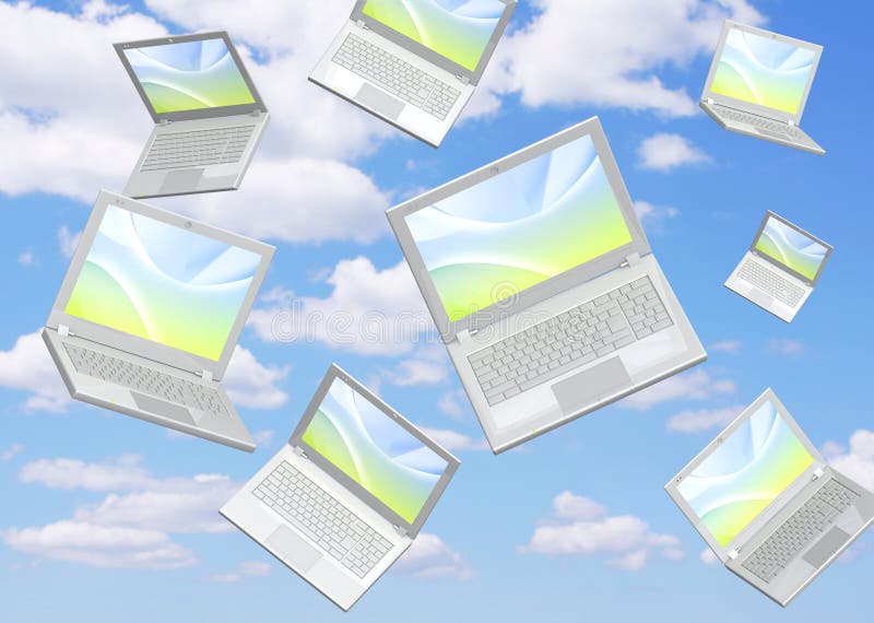 Flying laptops stock illustration. Illustration of business - 15582259