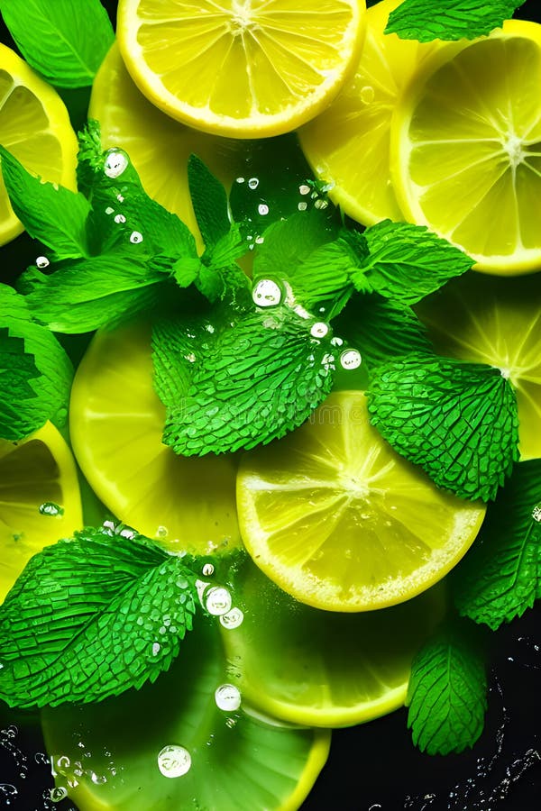 Flying a Leamon Slices with Water Splashing, Generative Ai Stock ...