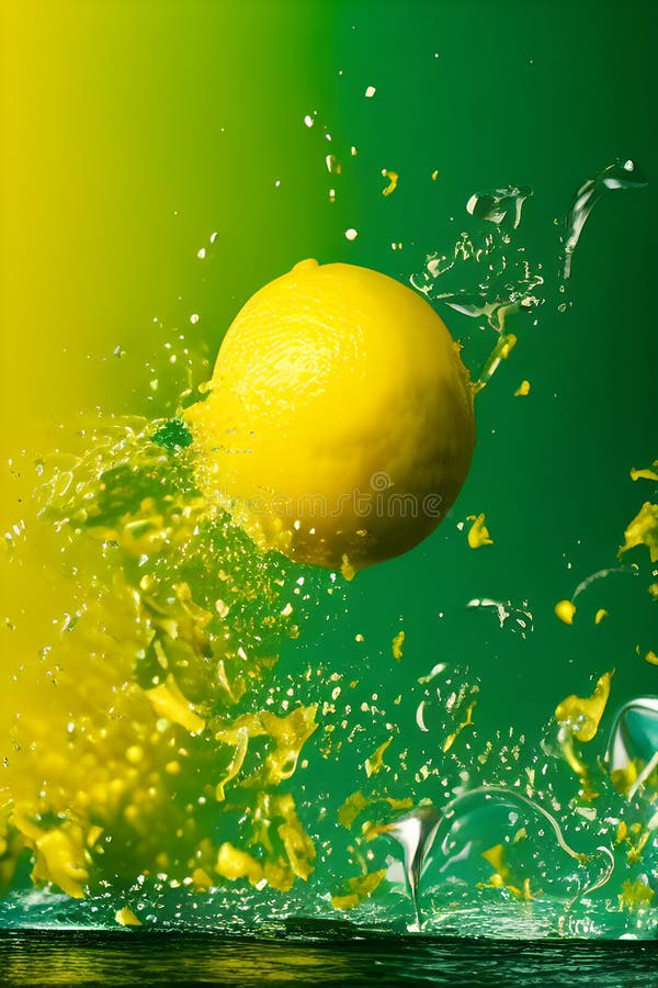 Flying a Leamon Slices with Water Splashing, Generative Ai Stock ...