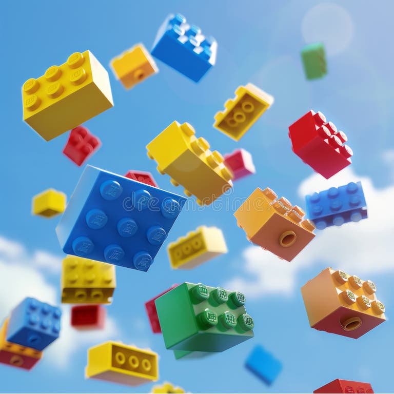 Flying Tehe Lego Bricks Block on Sky Background. Stock Illustration ...