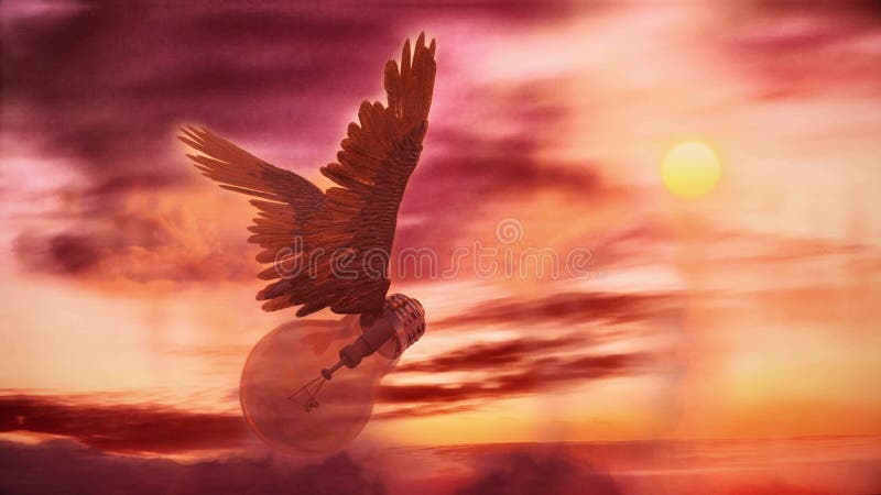 Flying Light Bulb in Cloudy Sky Stock Footage - Video of energy ...