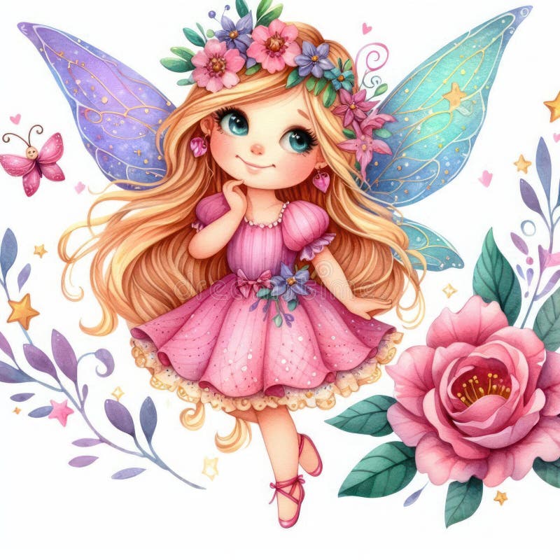 Flying Little Fairy among Flowers. Stock Image - Image of bright ...