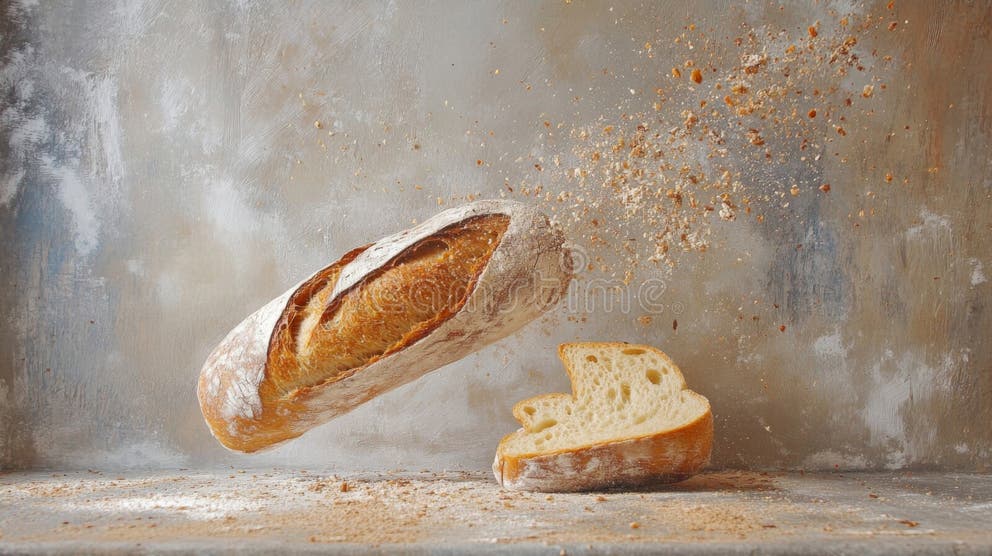 Flying Loaf of Bread with Crumb Explosion Stock Illustration ...