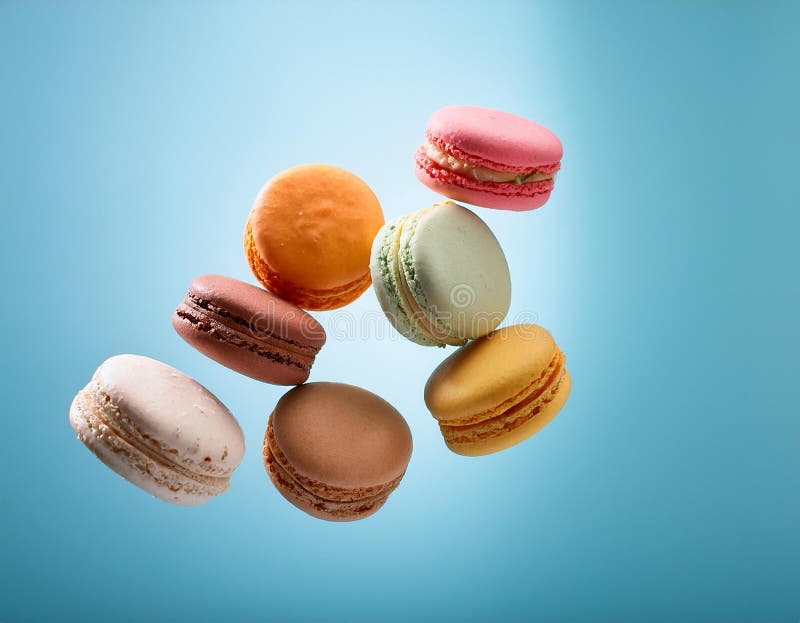 Flying Macarons. Different Types of Macaroons in Motion Falling on ...