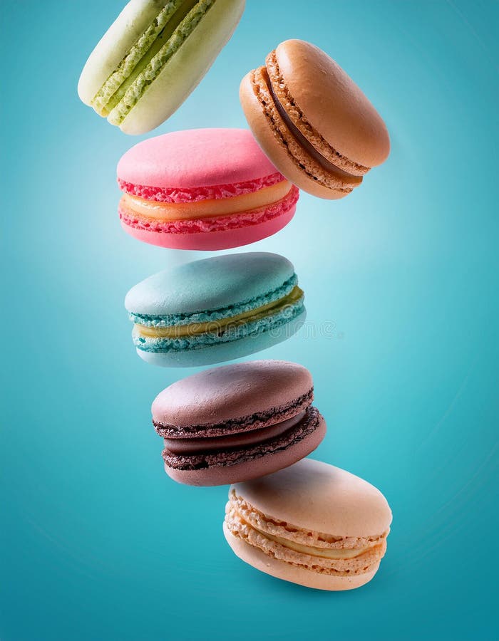 Flying Macarons. Different Types of Macaroons in Motion Falling on ...