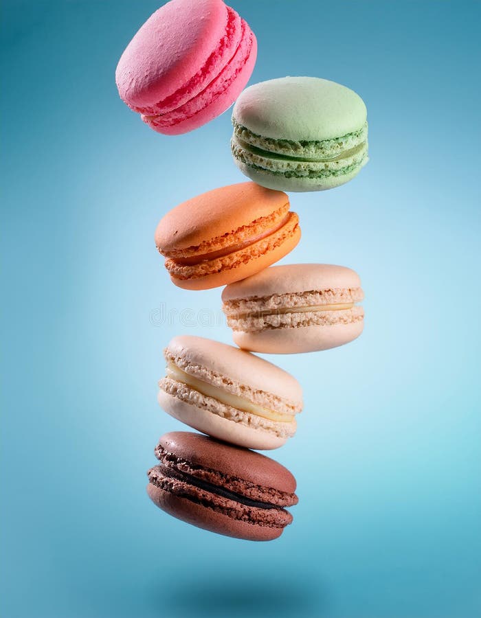 Flying Macarons. Different Types of Macaroons in Motion Falling on ...