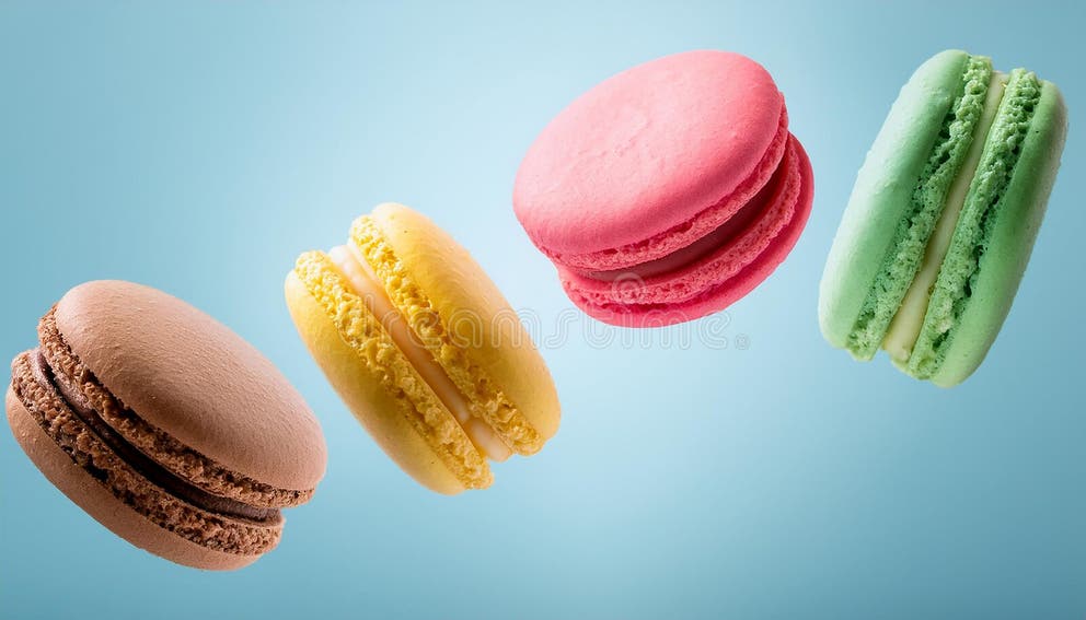 Flying Macarons. Different Types of Macaroons in Motion Falling on ...