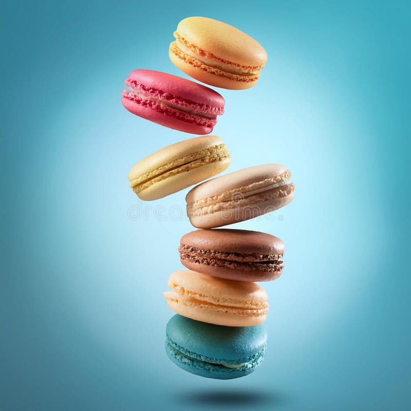 Flying Macarons. Different Types of Macaroons in Motion Falling on ...