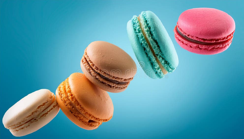 Flying Macarons. Different Types of Macaroons in Motion Falling on ...