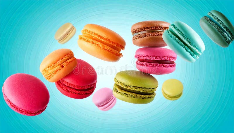 Flying Macarons. Different Types of Macaroons in Motion Falling on ...