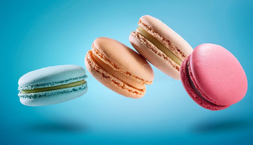 Flying Macarons. Different Types of Macaroons in Motion Falling on ...