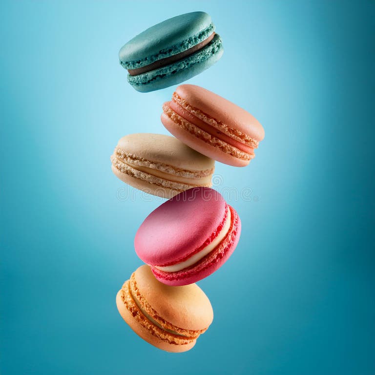 Flying Macarons. Different Types of Macaroons in Motion Falling on ...