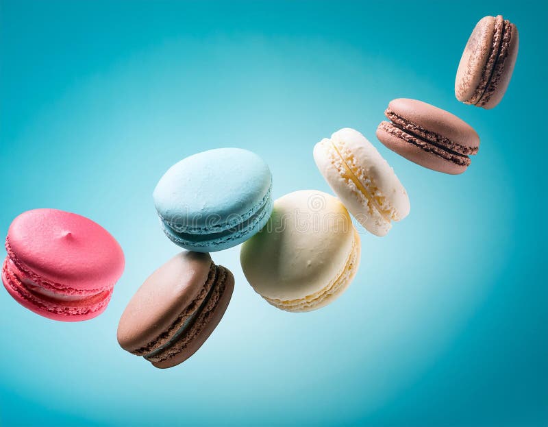 Flying Macarons. Different Types of Macaroons in Motion Falling on ...