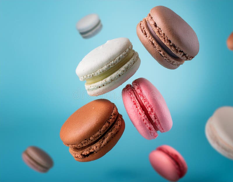 Flying Macarons. Different Types of Macaroons in Motion Falling on ...