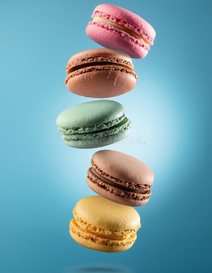 Flying Macarons. Different Types of Macaroons in Motion Falling on ...