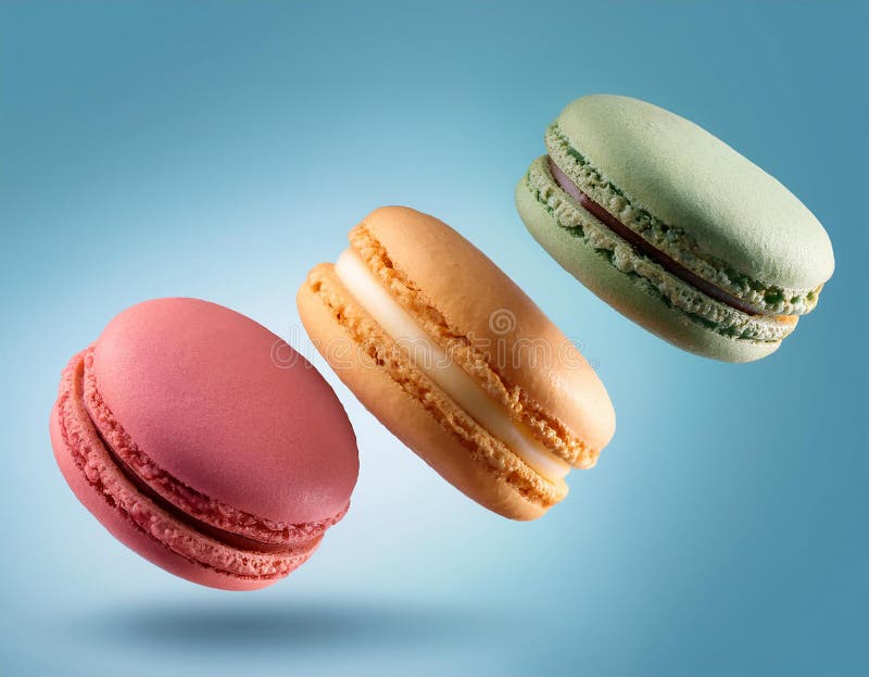 Flying Macarons. Different Types of Macaroons in Motion Falling on ...