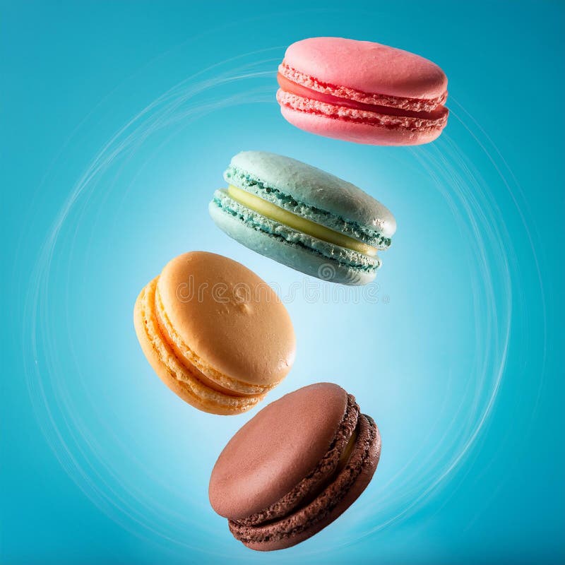 Flying Macarons. Different Types of Macaroons in Motion Falling on ...