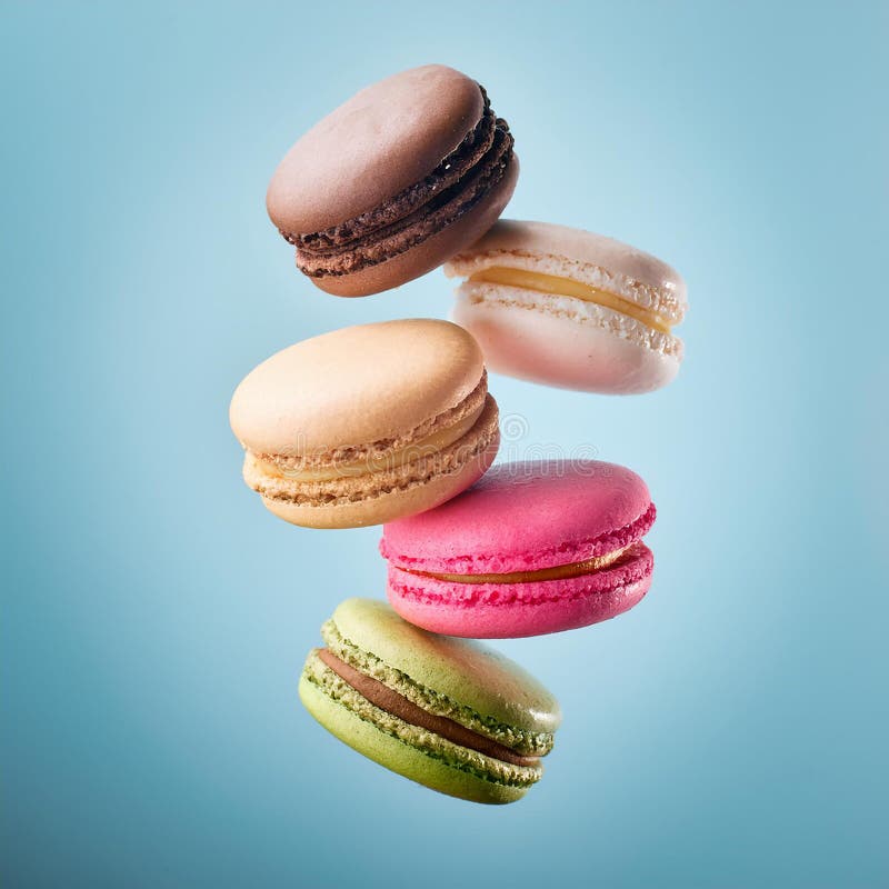 Flying Macarons. Different Types of Macaroons in Motion Falling on ...