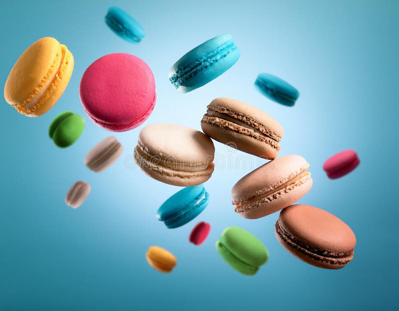 Flying Macarons. Different Types of Macaroons in Motion Falling on ...