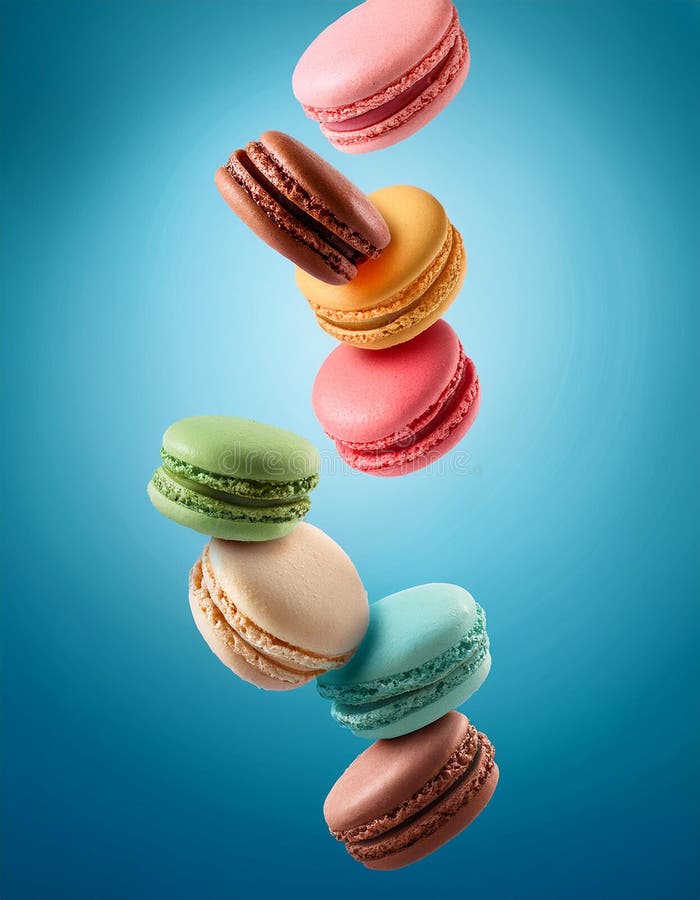 Flying Macarons. Different Types of Macaroons in Motion Falling on ...