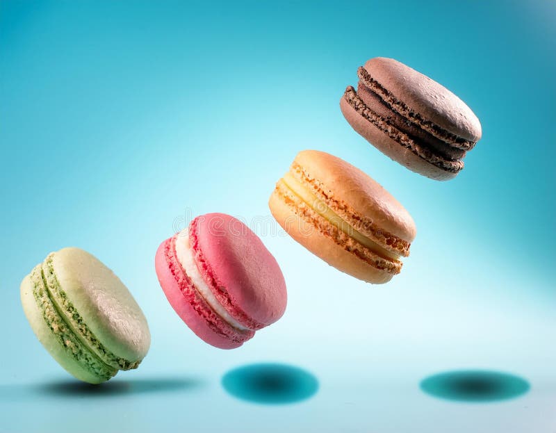 Flying Macarons. Different Types of Macaroons in Motion Falling on ...