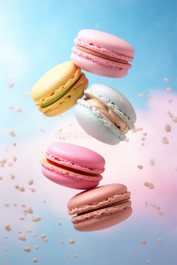 Flying Macaroons: Whimsical Delights Stock Illustration - Illustration ...