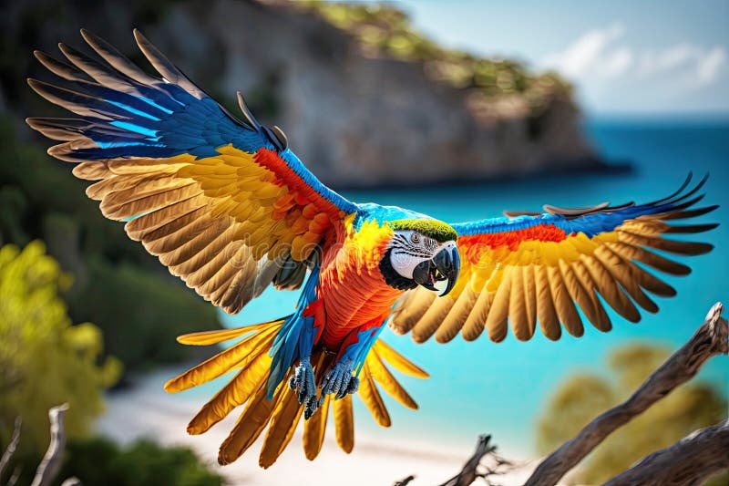 Flying macaw parrot stock illustration. Illustration of color - 275925334