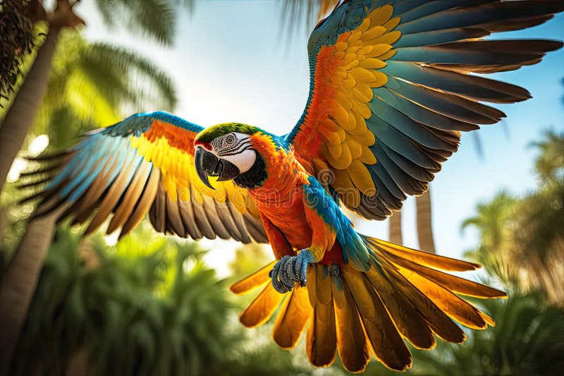 Flying macaw parrot stock illustration. Illustration of colorful ...