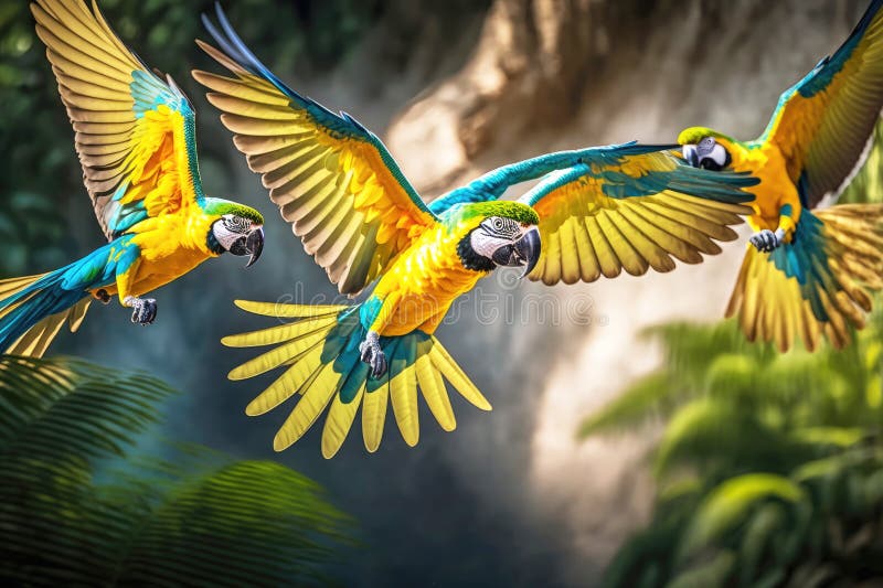 Flying macaw parrots stock illustration. Illustration of looking ...