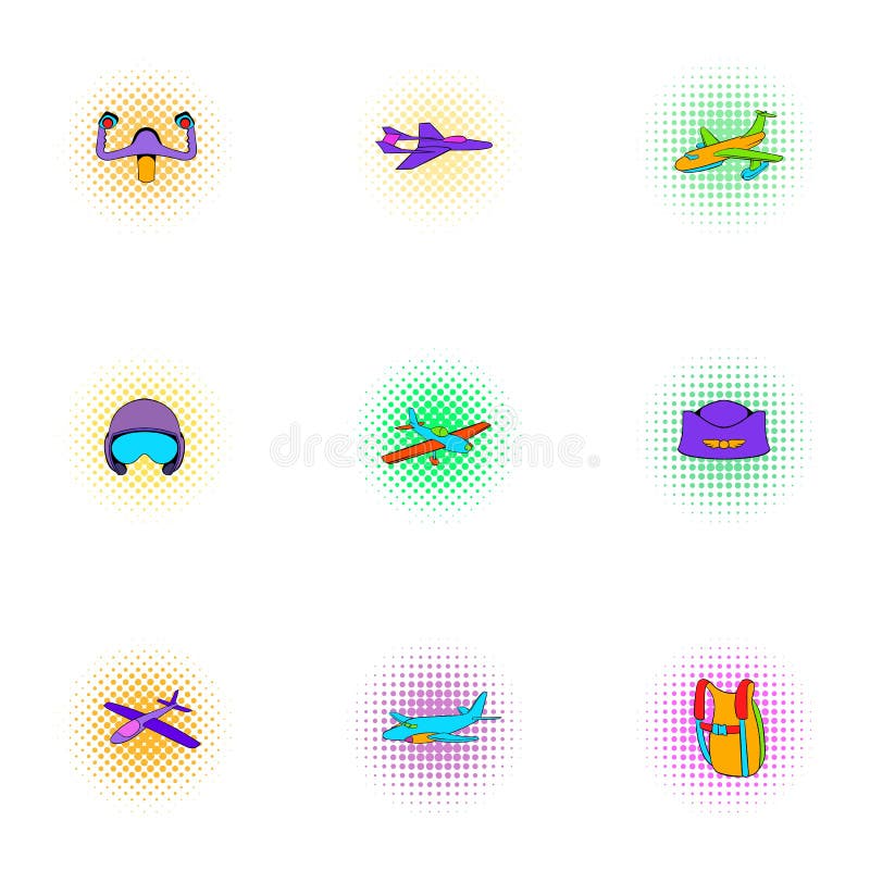 Flying Machine Icons Set, Pop-art Style Stock Vector - Illustration of ...