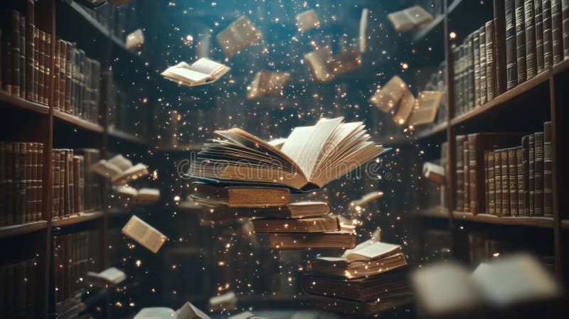 Flying Magic Books in the Library Stock Image - Image of learn ...