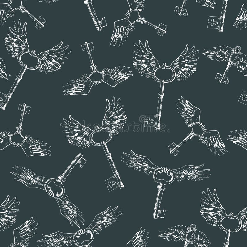 Flying Magic Keys, Vector Seamless Pattern. Bird`s Beautiful Win Stock ...