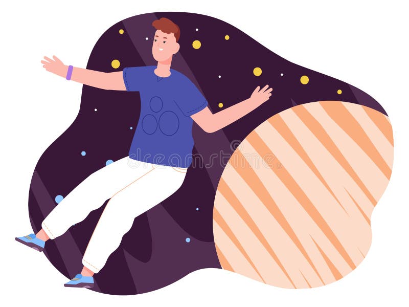 Flying Man in Space. Person Floating in Dream Universe Stock Vector ...