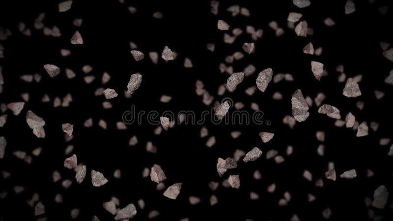 Flying Many Rock Stone on Black Background. Broken Splash Explosion ...