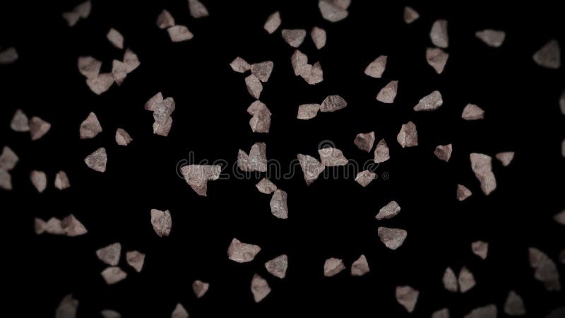 Flying Many Rock Stone on Black Background. Broken Splash Explosion ...